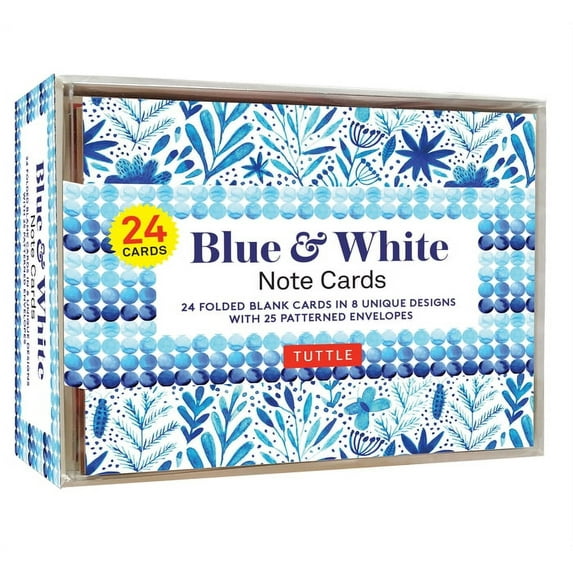 Blue & White Note Cards, 24 Blank Cards: 8 Unique Designs with 25 ...