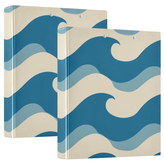 Blue White Ocean Wave Lines Round Ring Binder 3 Rings 1.5" Capacity ...