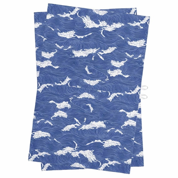 Blue White Ocean Waves Kitchen Towels Set of 2, Water Absorbent Dish ...
