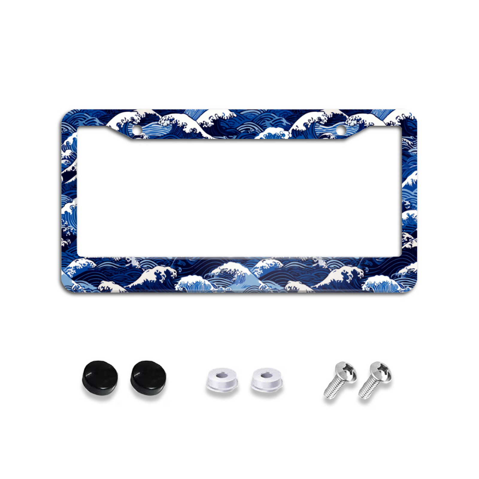 Blue White Ocean Waves License Plate Frames Universal Aluminum Tag ...