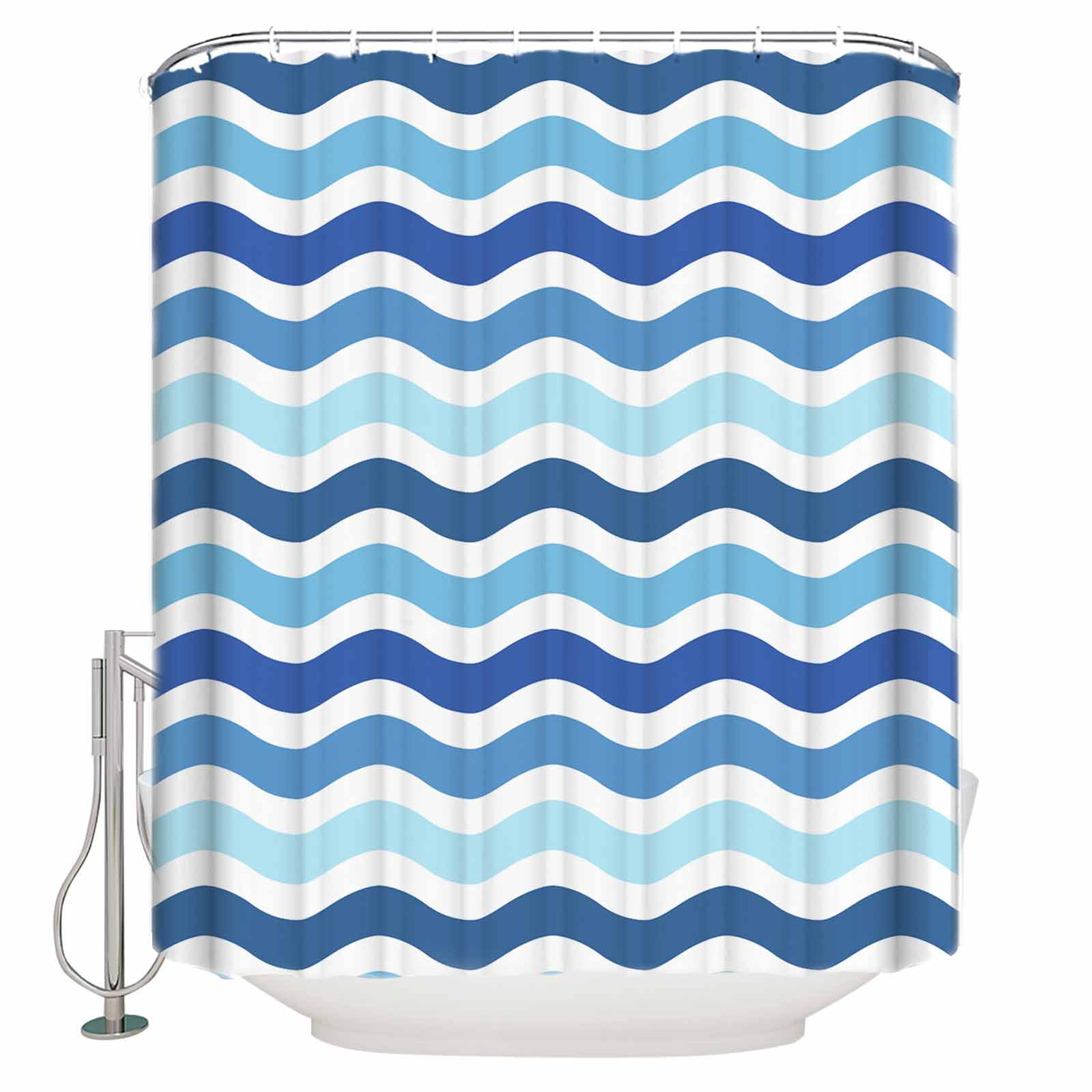 Blue White Ombre Bathroom Shower Curtains with 12 Hooks Polyester ...