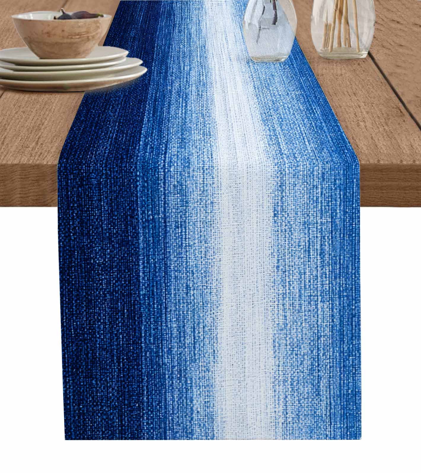 Blue White Ombre Burlap Cotton Table Runner 13x48 Inches Long, Gradient ...