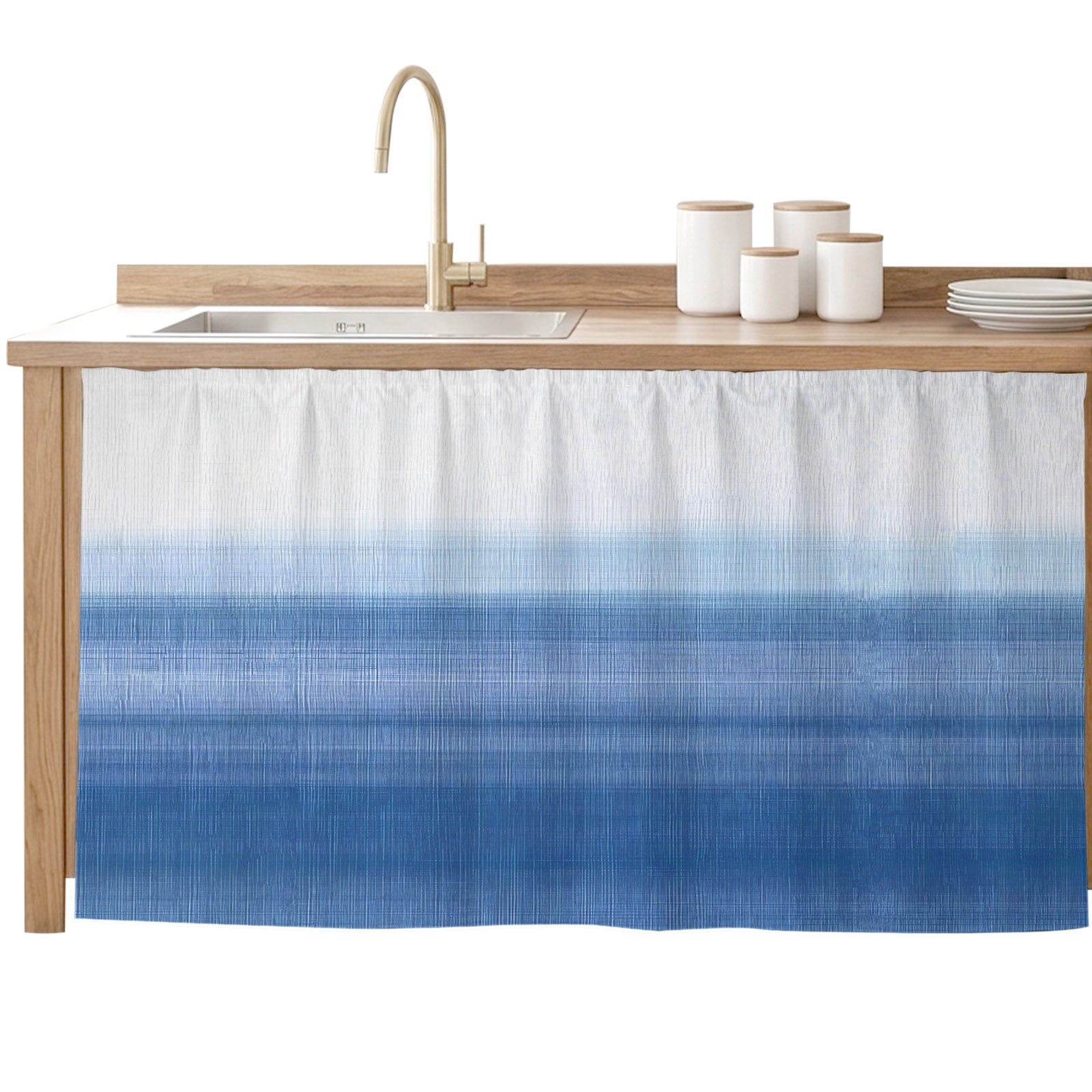 Blue White Ombre Cabinet Curtains 32"W x 55"L,Dustproof Sink Skirt ...