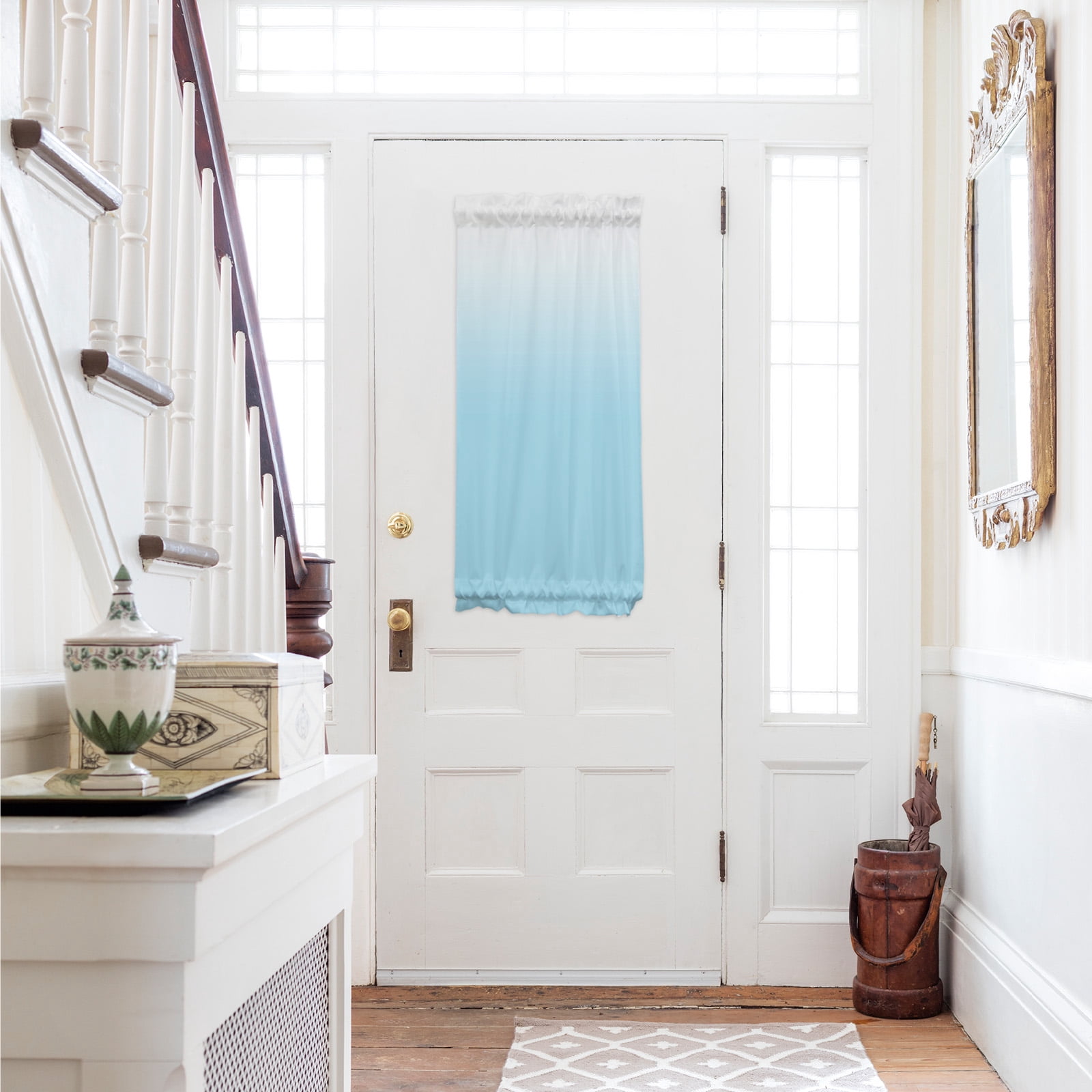 Blue White Ombre Door Curtains for Door Window, French Sidelight Front ...