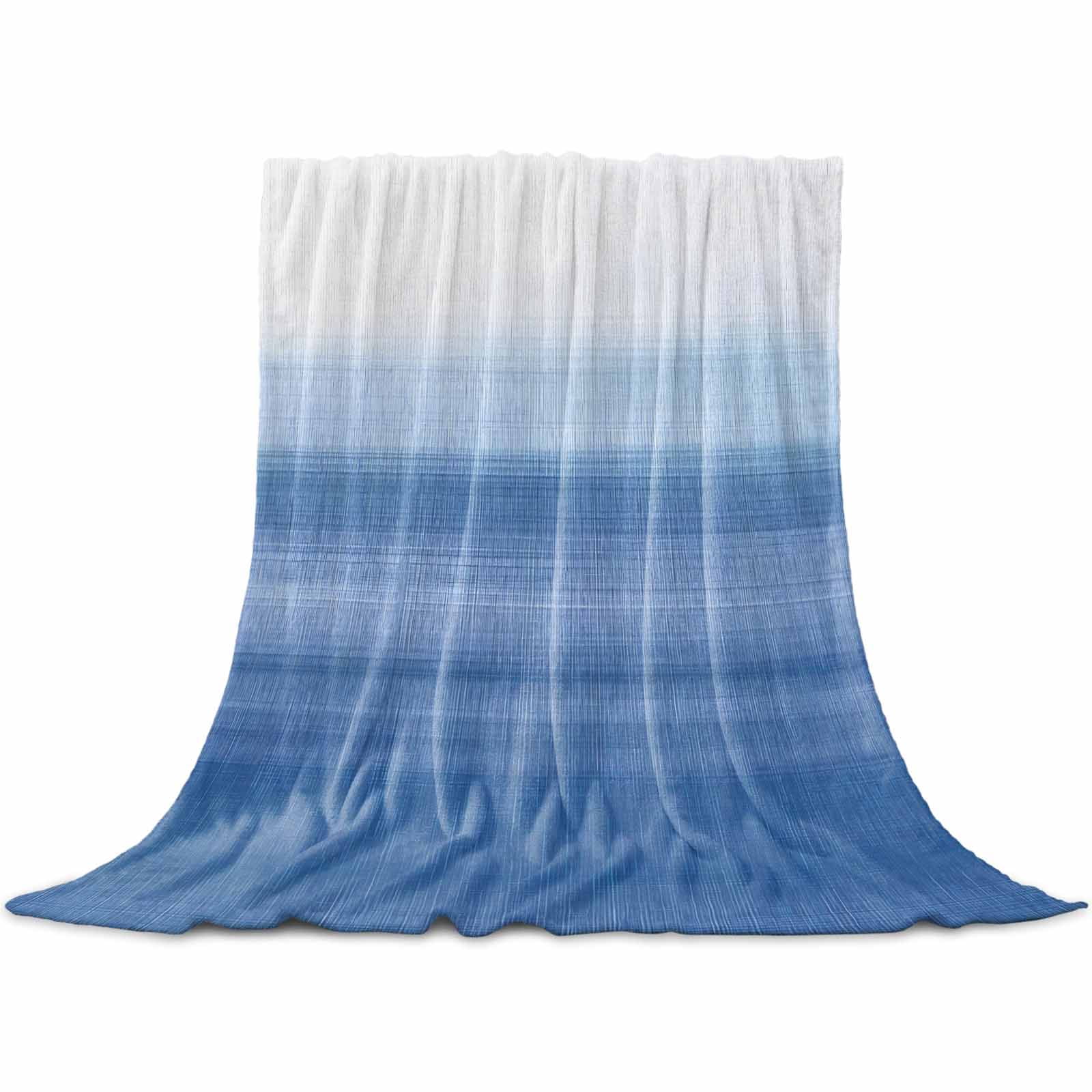 Blue White Ombre Flannel Blanket for Bed, Modern Abstract Striped Lines ...