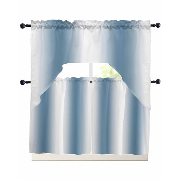 Blue White Ombre Kitchen Curtain and Valance Set 3 Pieces,Rod Pocket ...