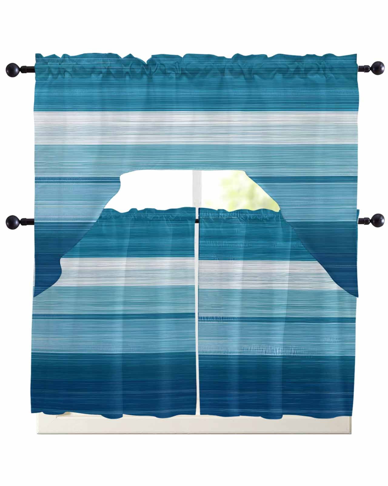 Blue White Ombre Kitchen Curtains Swag Valance and Tier Curtains Set 36 Inch Length, Modern ...
