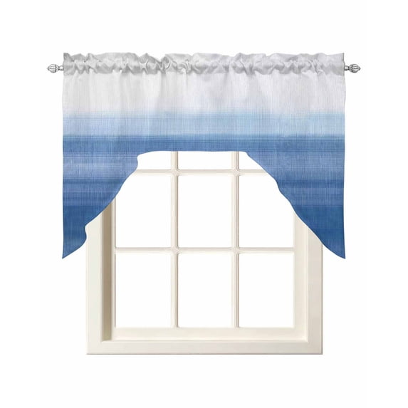 Blue White Ombre Kitchen Swag Valance for Window, Rod Pocket Short ...