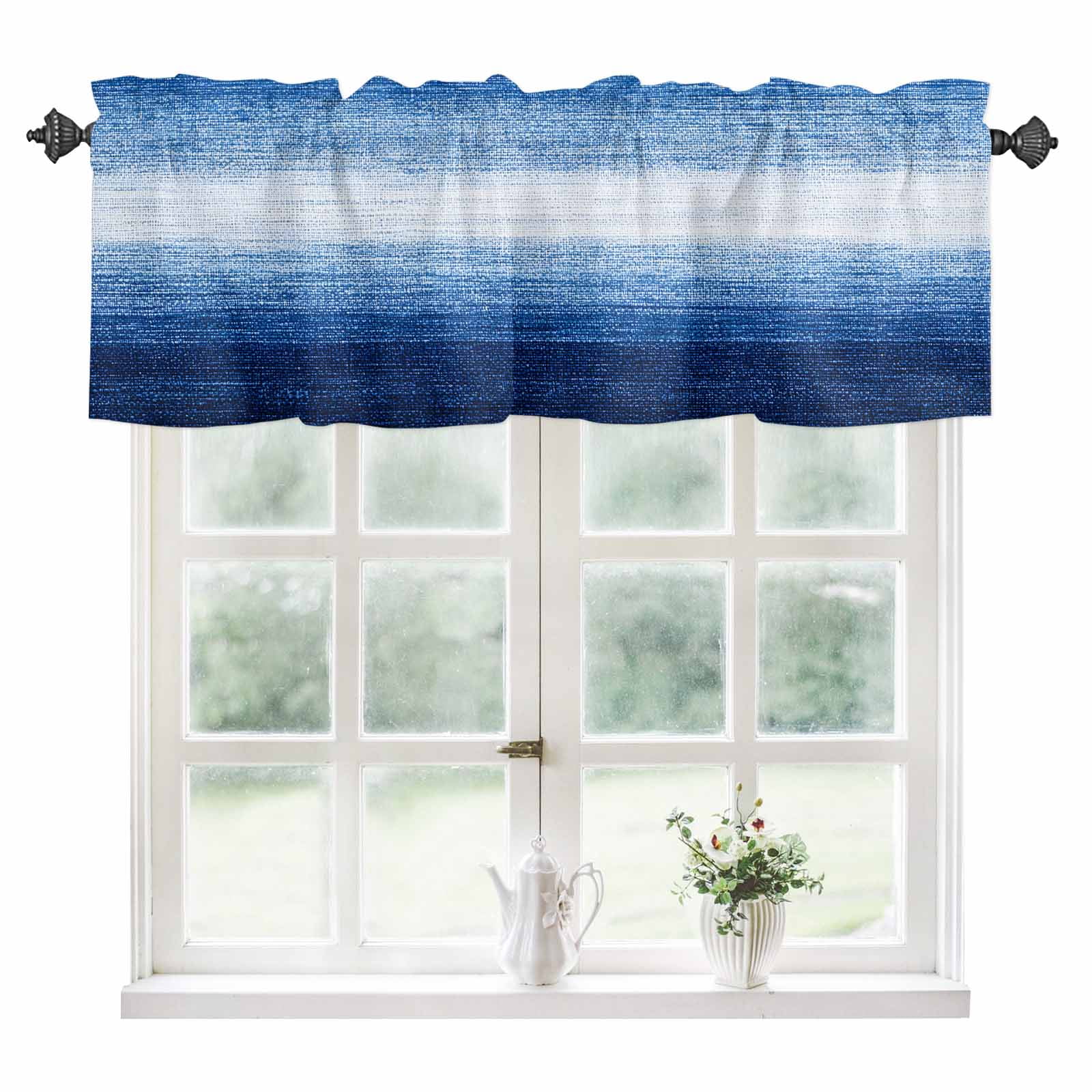 Blue White Ombre Kitchen Valances for Windows 42x12 Inch Kitchen ...