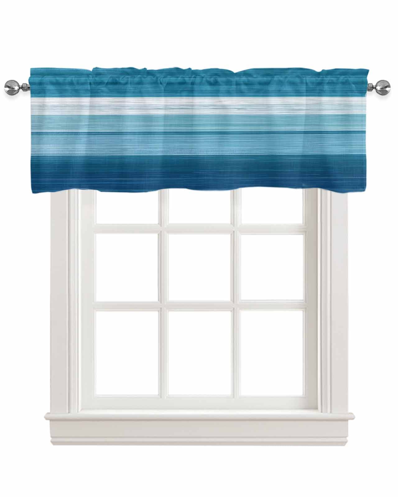 Blue White Ombre Kitchen Valances for Windows Farmhouse Linen Window ...