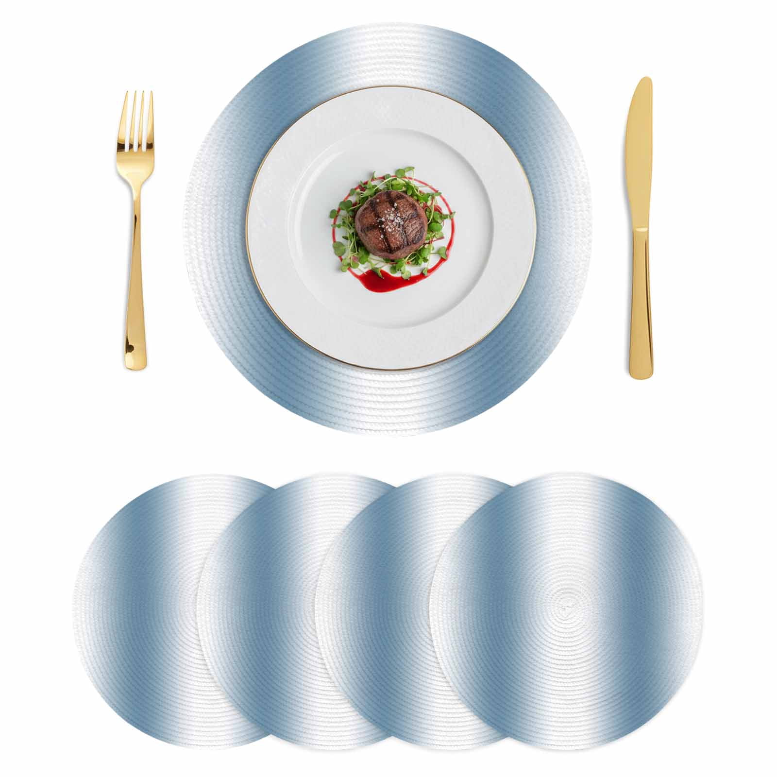 Blue White Ombre Round Placemats Set of 4, Braided Polypropylene Place ...