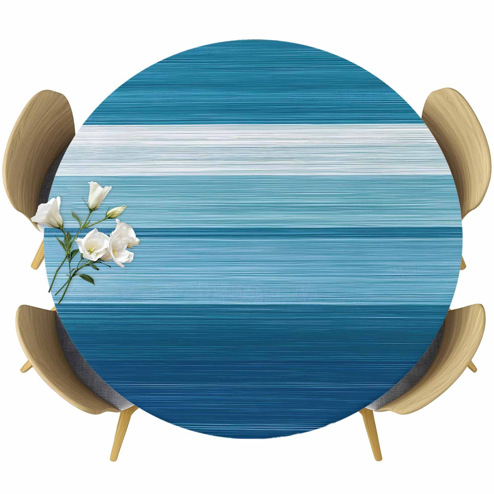 Blue White Ombre Round Tablecloth 45-54 Inch Round Fitted Table Cloth ...