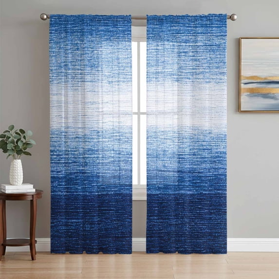 Blue White Ombre Sheer Curtains 72 Inch Length 2 Panels Set, Gradient ...
