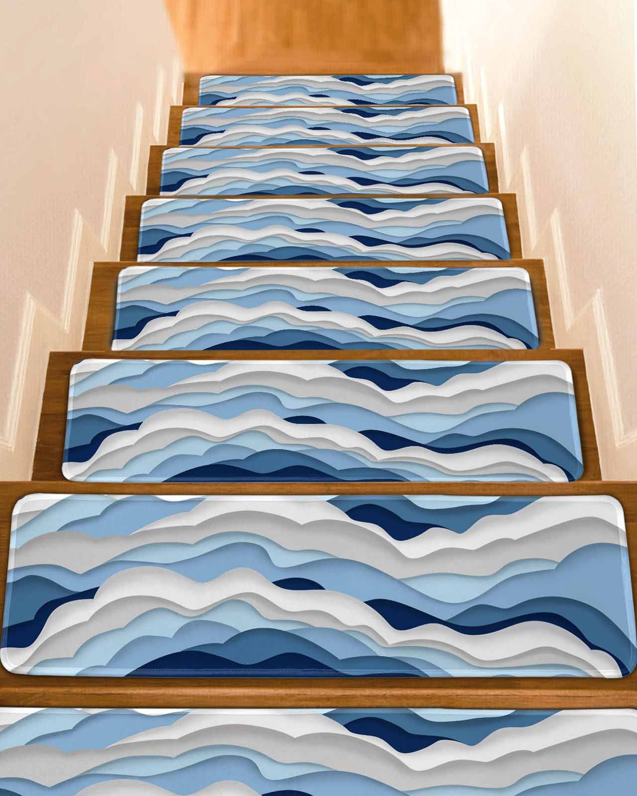 Blue White Ombre Stair Treads for Wooden Steps Indoor Runner Rug Carpet ...