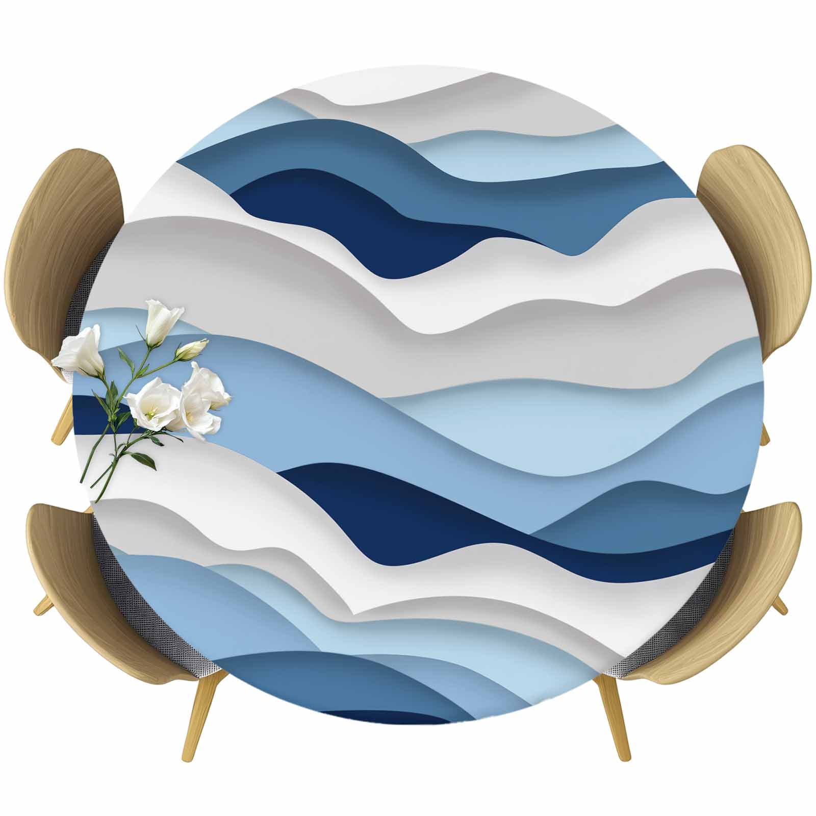 Blue White Ombre Table Cloth, Round Fitted Tablecloths with Elastic ...