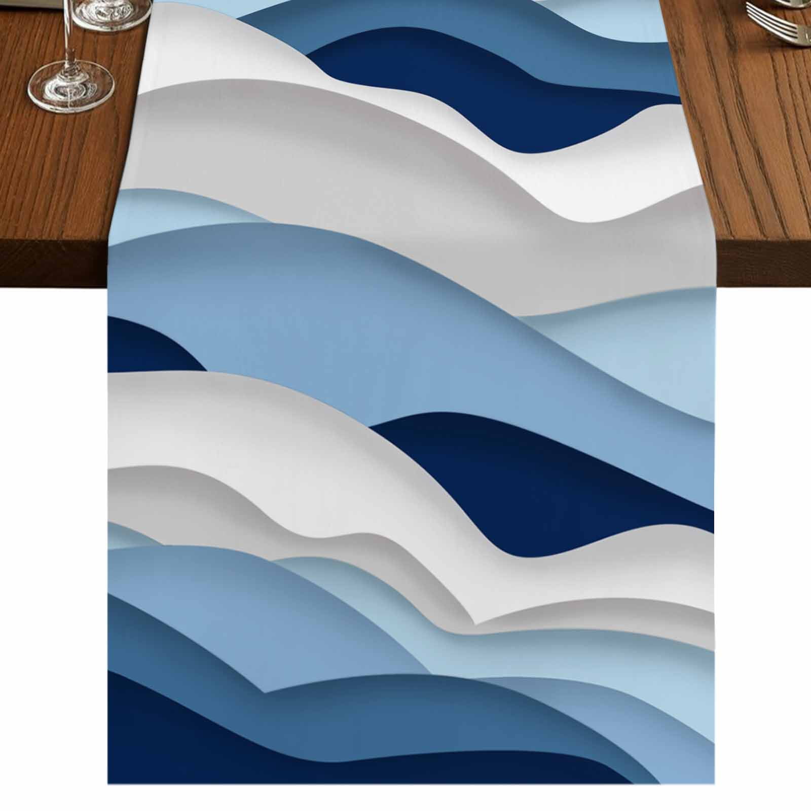 Blue White Ombre Table Runner 70 Inches Long,Modern Geometric Moire ...