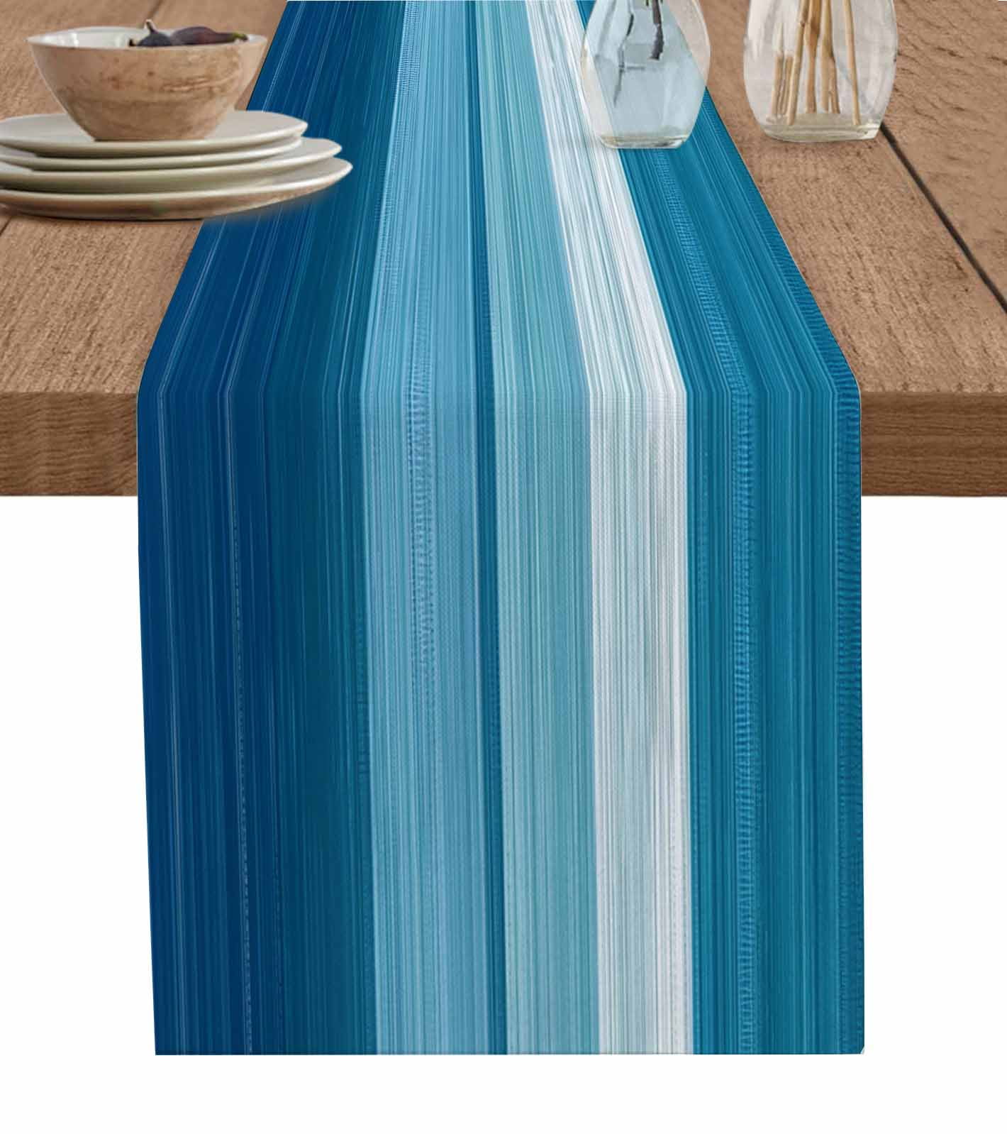 Blue White Ombre Table Runner 72 Inches, Modern Gradient Abstract ...