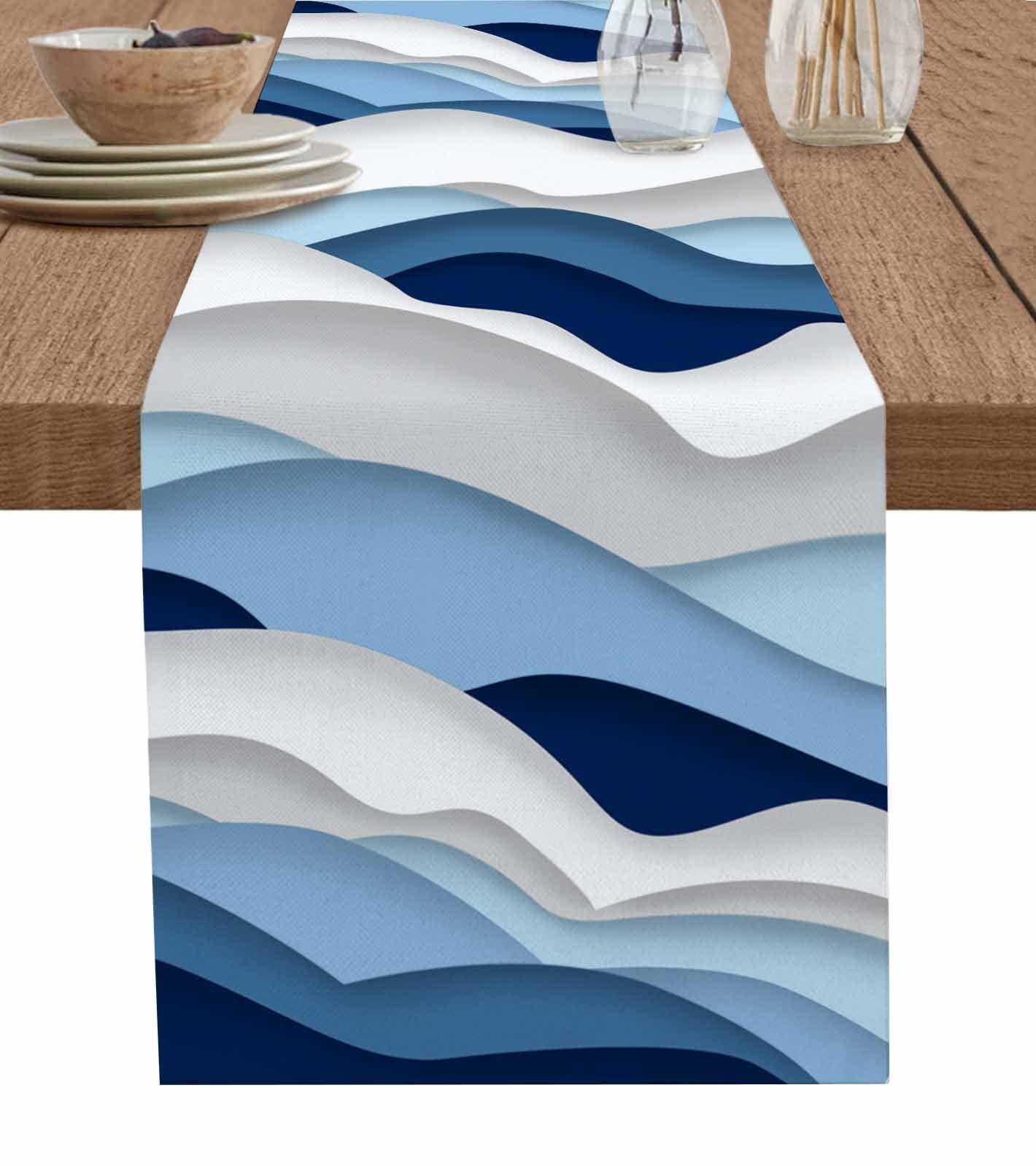 Blue White Ombre Table Runner Modern Geometric Moire Abstract Art ...