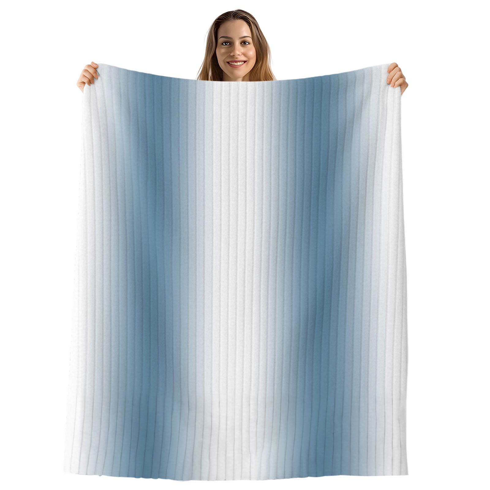 Blue White Ombre Throw Blanket, Flannel Fleece Blanket with Striped ...