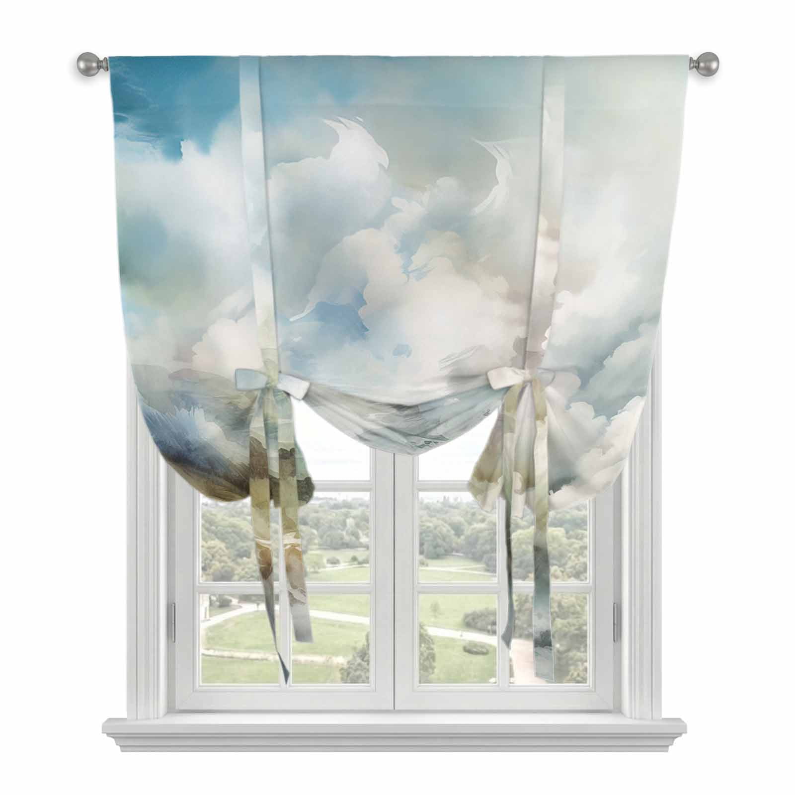 Blue White Ombre Tie Up Curtain Valance for Window,Adjustable Rod ...