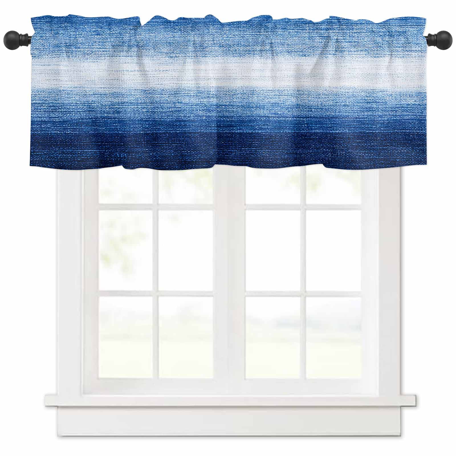 Blue White Ombre Valances for Windows Farmhouse Kitchen Curtains ...