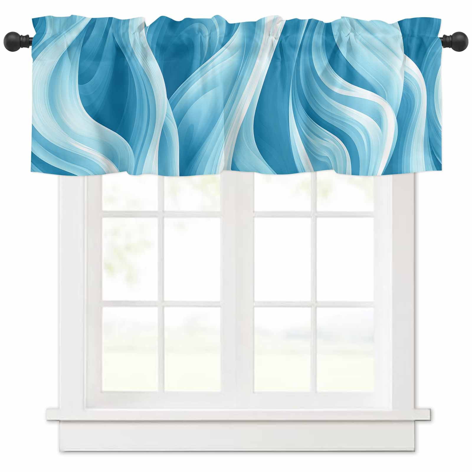 Blue White Ombre Valances for Windows Farmhouse Kitchen Curtains ...