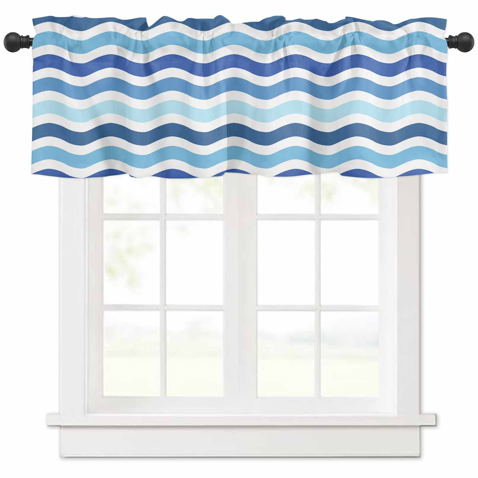 Blue White Ombre Valances for Windows Farmhouse Kitchen Curtains ...