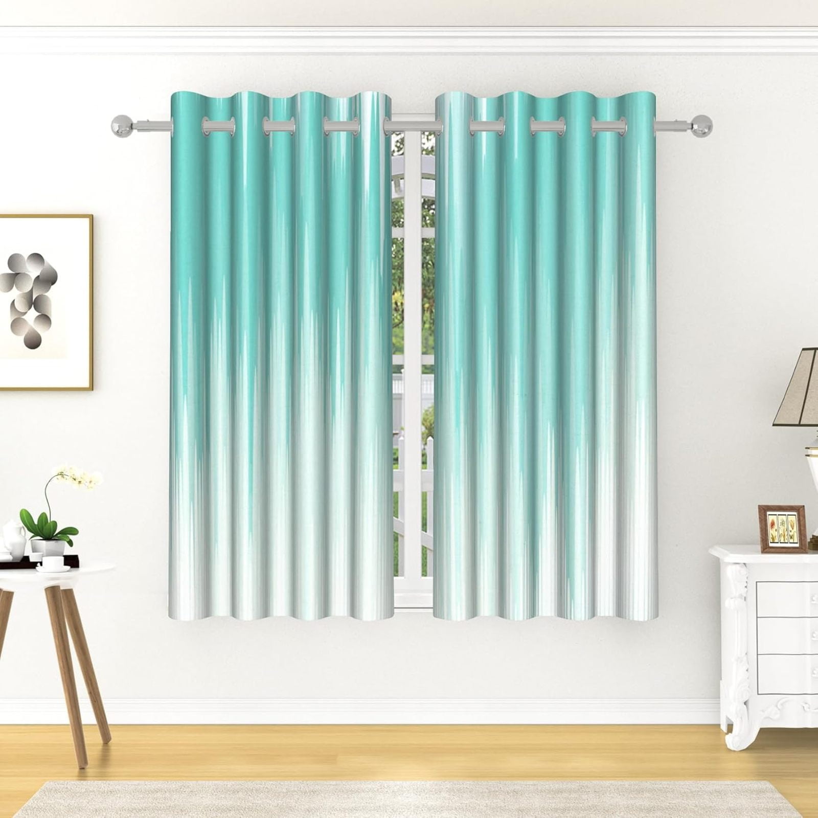 Blue White Ombre Window Curtains Abstract Simple Gradient Design Modern ...