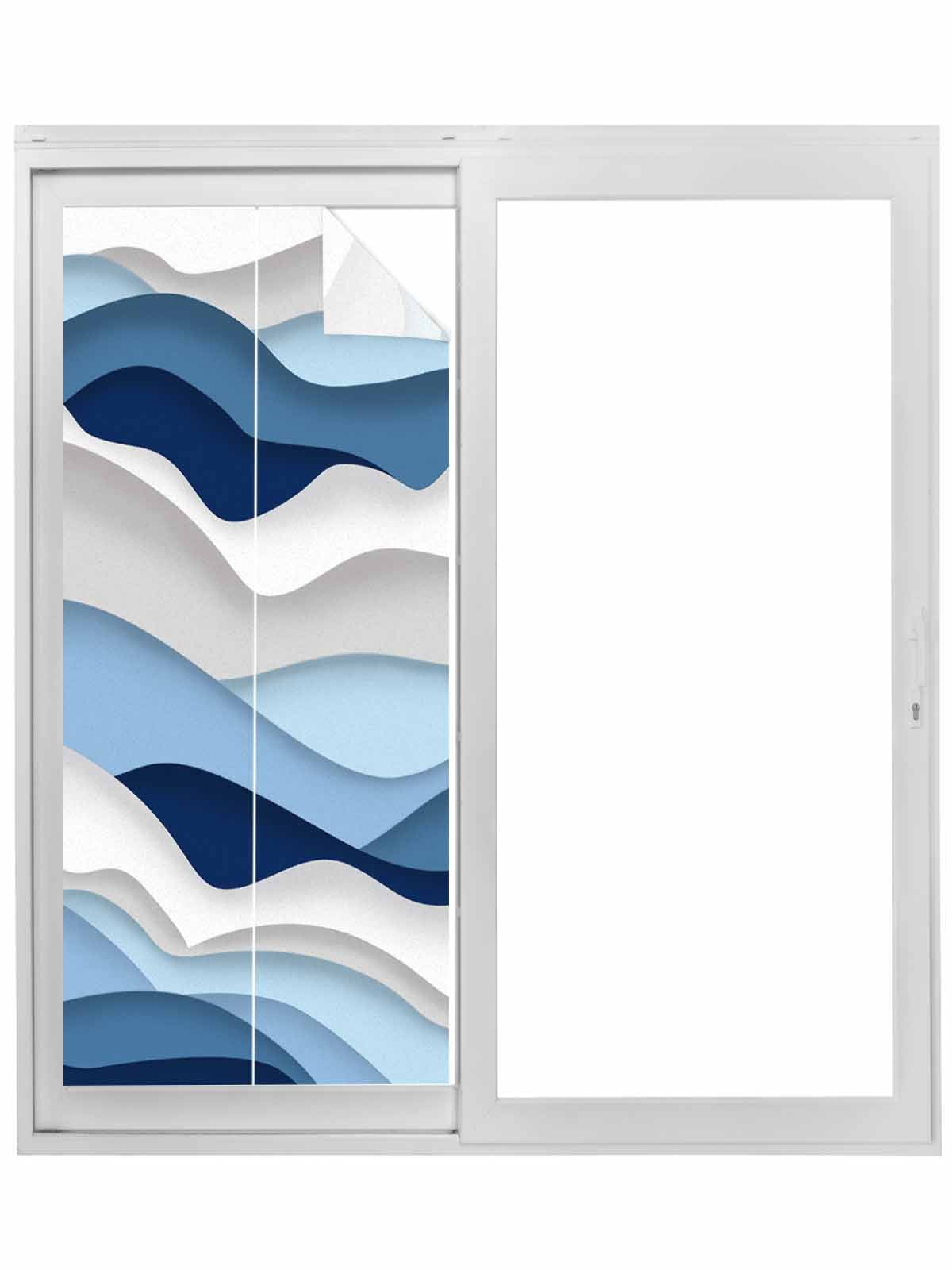 Blue White Ombre Window Privacy Film, Modern Geometric Moire Abstract ...