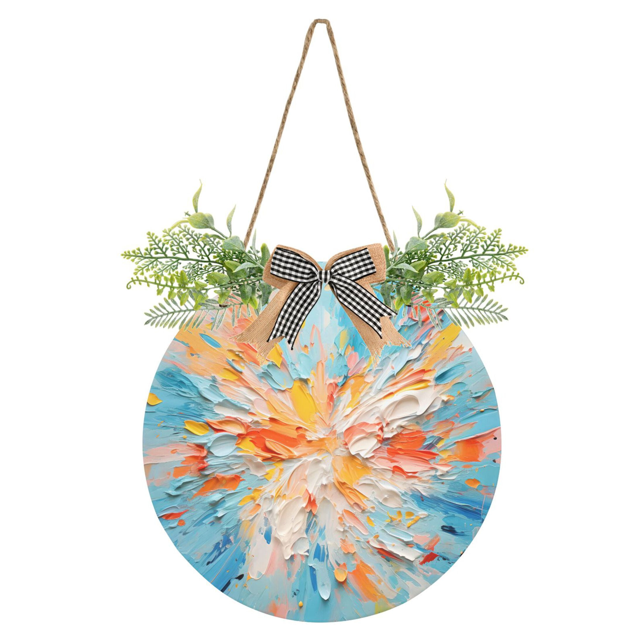 Blue White Orange Tie Dye Welcome Front Door Sign Round 12 inch Porch ...