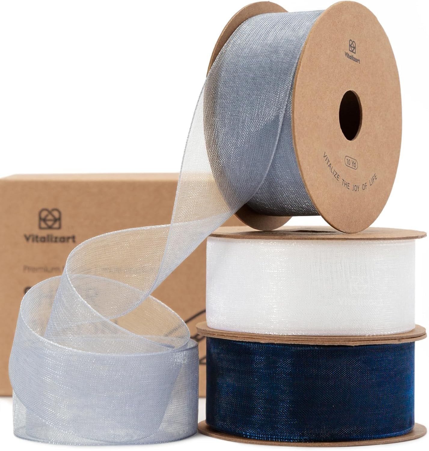 Blue & White Organza Sheer Ribbon 1 inch x 30 Yd Handmade Fabric ...