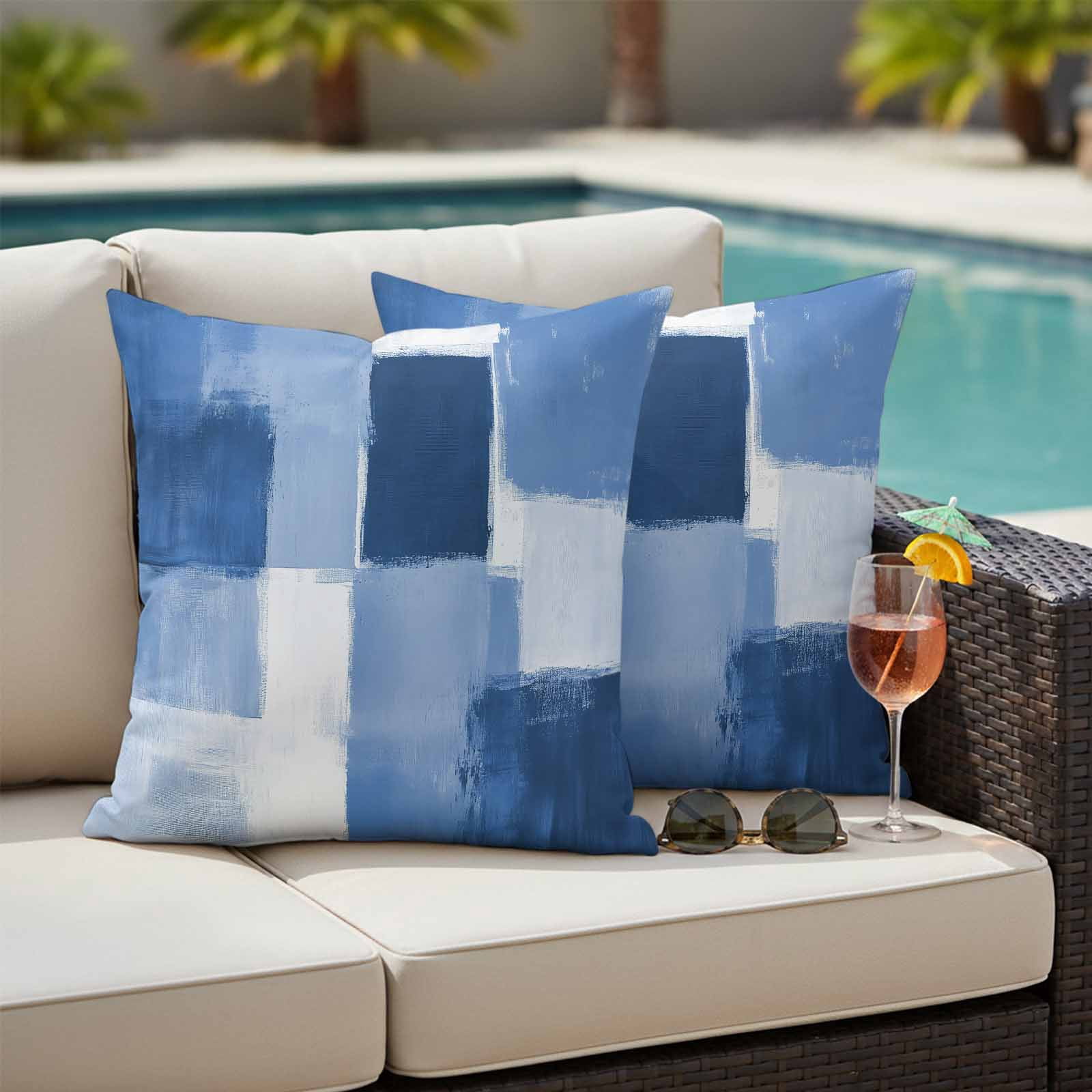 Blue White Outdoor Throw Pillow Covers Set of 2, Graffiti Art Mottled ...