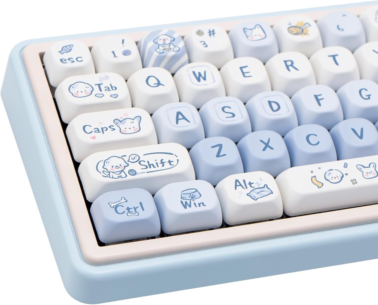 Blue White PBT Keycaps 130 Keys XOA Profile Round Keycaps Cute Puppy ...