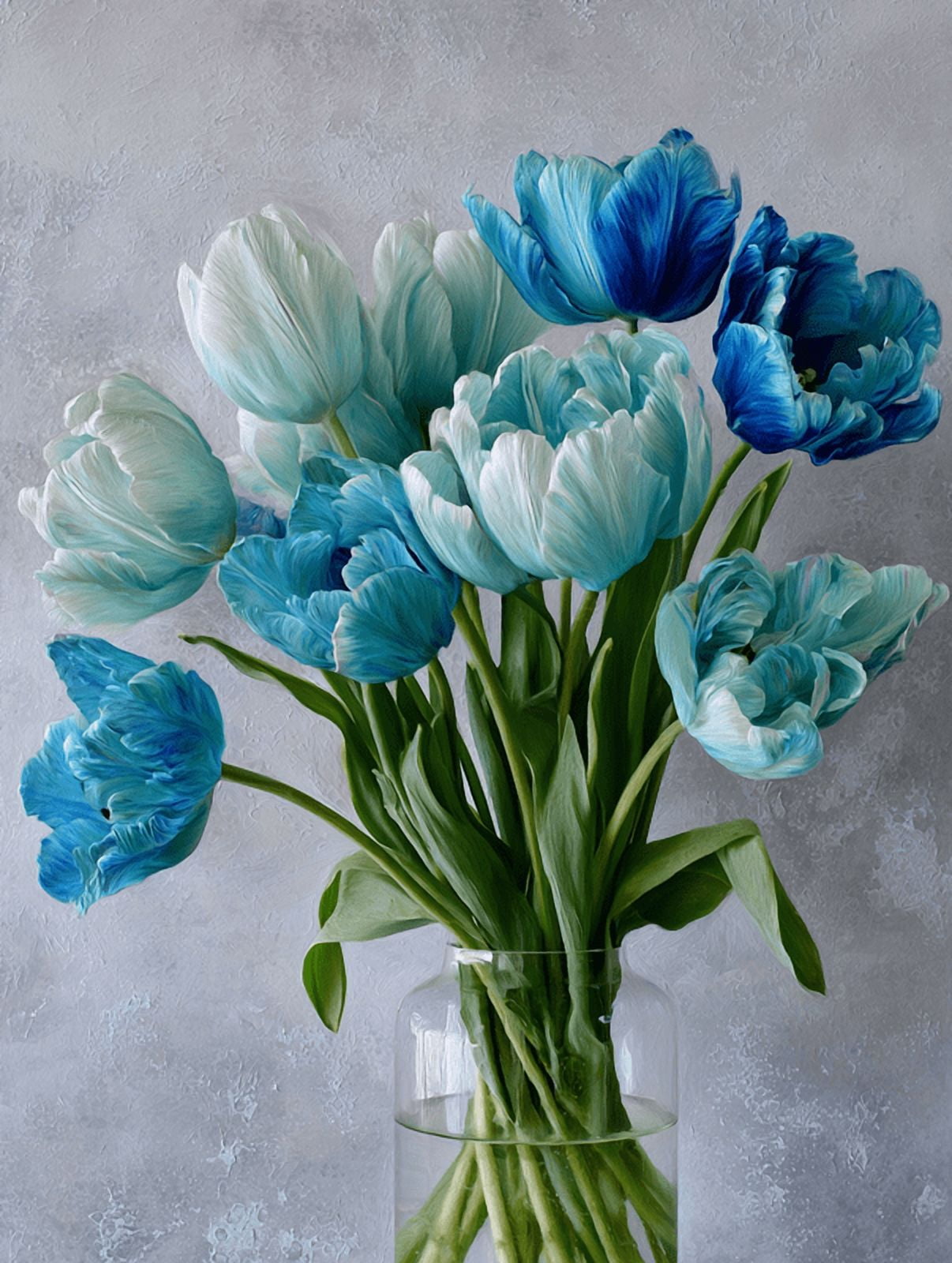 Blue & White Parrot Tulips Floral Canvas Print, Suitable for Living ...