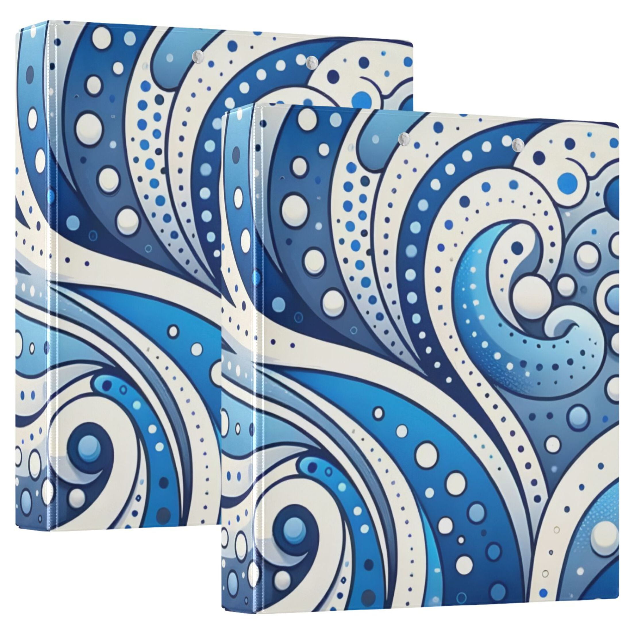 Blue White Partern 3 Ring Binders 1.5 inch Hardcover File Folders with ...