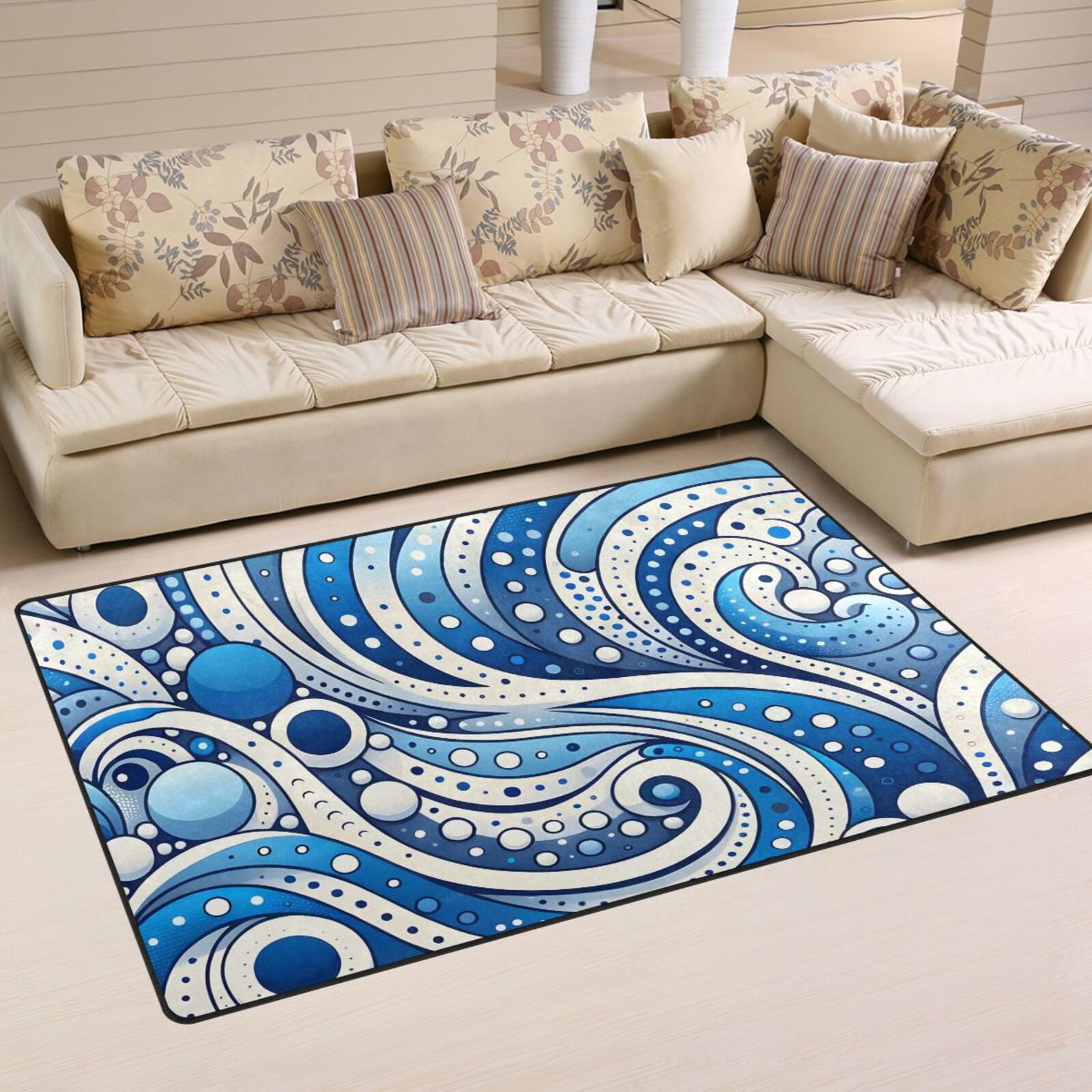 Blue White Partern Area Rug Washable Floor Carpet Mat 60 x 39 inch for ...
