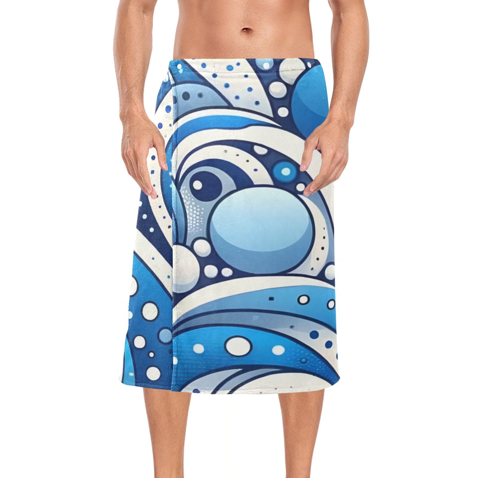 Blue White Partern Bath Towel Wrap for Man Adjustable Shower Wrap ...