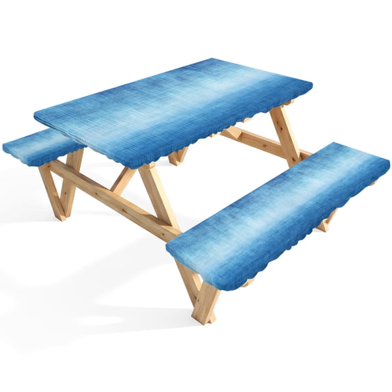 Blue White Picnic Table Cover with Bench Covers Gradient Grid Texture ...
