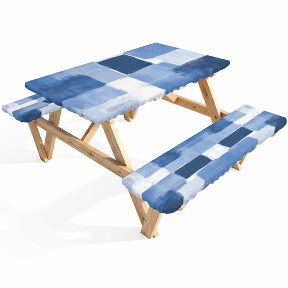 Blue White Picnic Table Cover with Bench Covers Graffiti Art Mottled ...