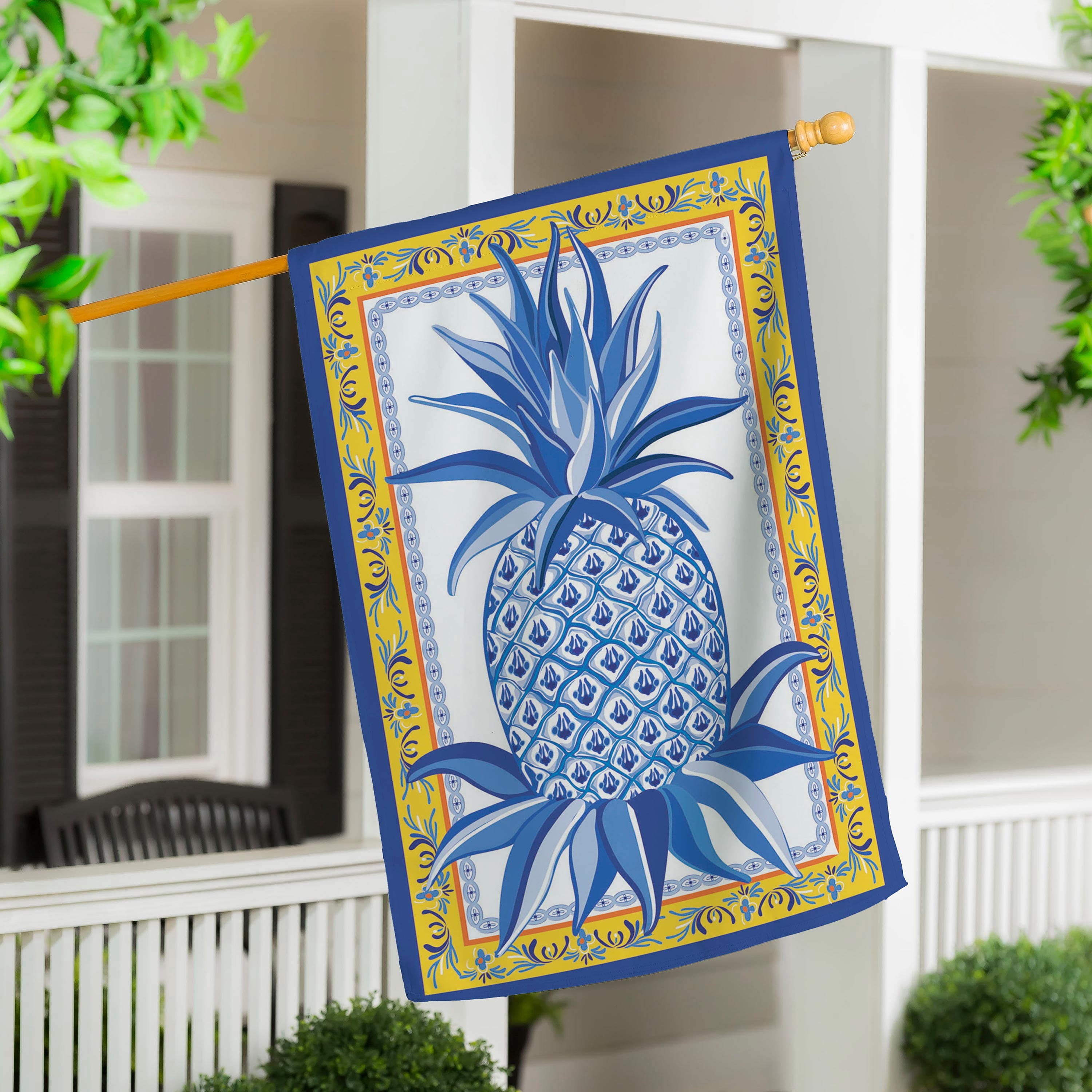 Blue & White Pineapple Applique House Flag - Walmart.com
