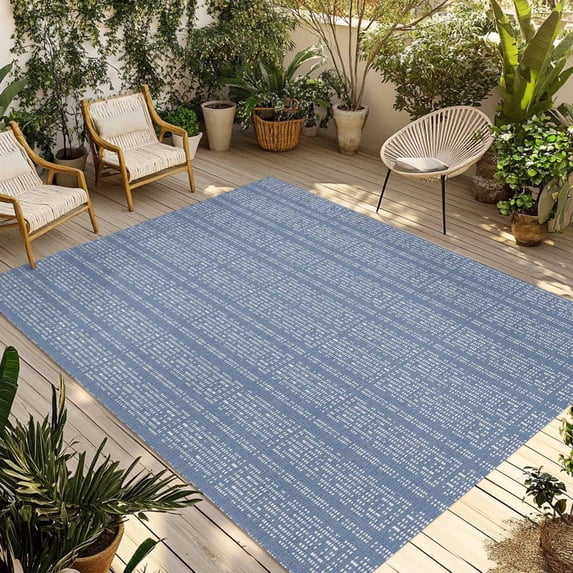 Blue White Pixels Outdoor Rug, Modern Contemporary Abstract Boho Non ...
