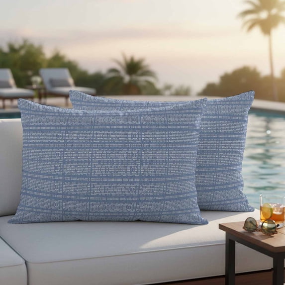 Blue White Pixels Outdoor Waterproof Throw Pillow Covers Set of 2, 20 ...