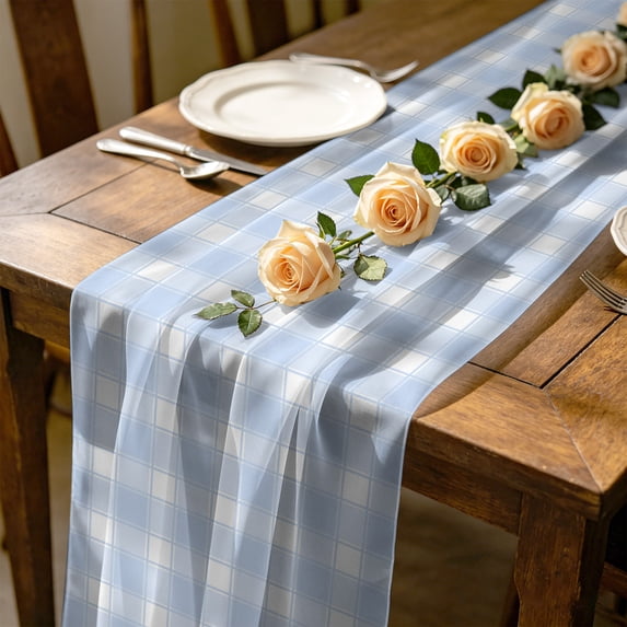 Blue White Plaid 10 ft Cheesecloth Table Runner for Wedding 27"x120 ...