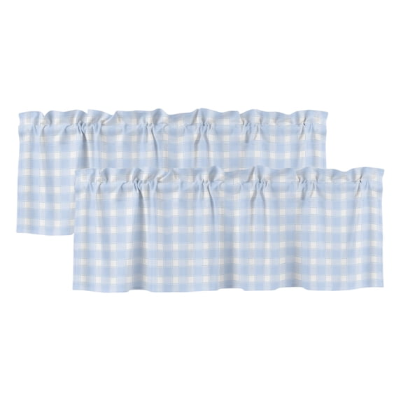 Blue White Plaid 2 Panels Kitchen Valance, Farmhouse Rustic Country ...