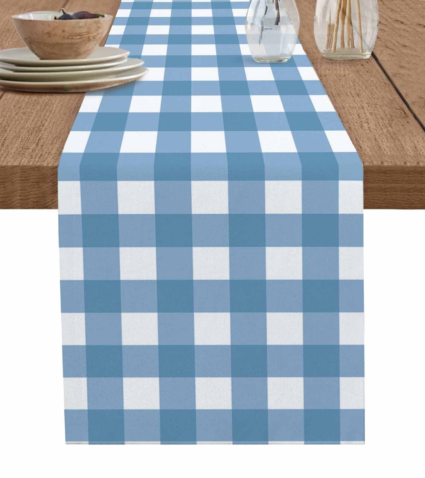 Blue White Plaid Burlap Cotton Table Runner 18x72 Inches Long, Gradient ...