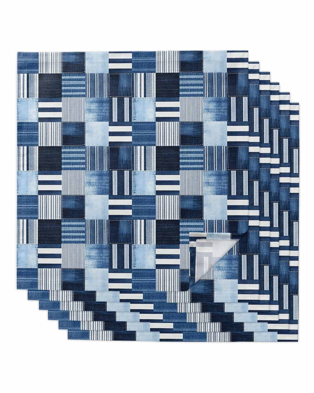 Blue White Plaid Cloth Napkins Set of 6 Reusable Dinner Napkins, Modern ...