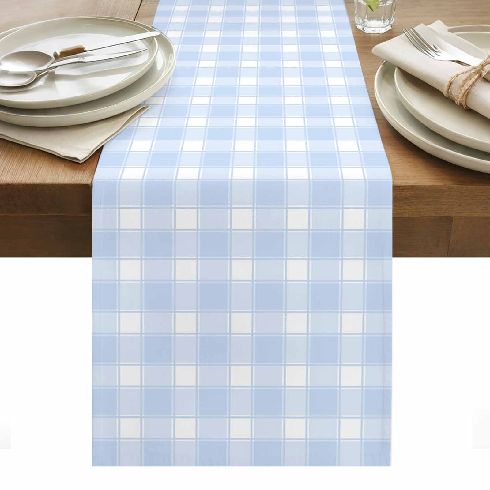 Blue White Plaid Cotton Linen Table Runner Farmhouse Rustic Country ...