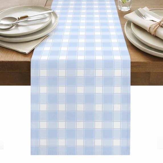Blue White Plaid Cotton Linen Table Runner Farmhouse Rustic Country ...
