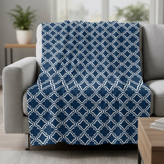 Blue White Plaid Fleece Throw Blanket Abstract Blue Morocco Texture ...