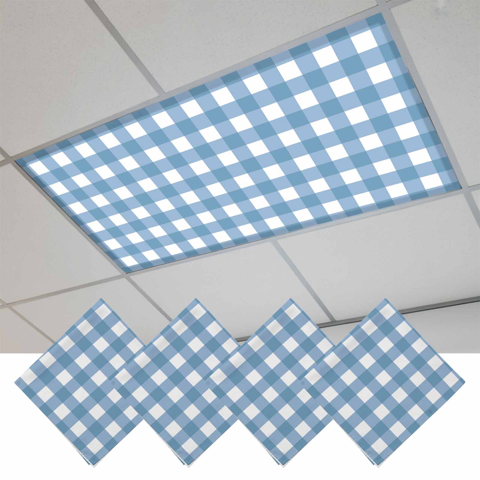 Blue White Plaid Fluorescent Light Covers, Gradient Geometric Buffalo ...